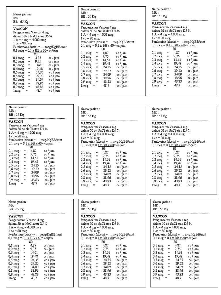 Dosis Vascon 65 KG . | PDF
