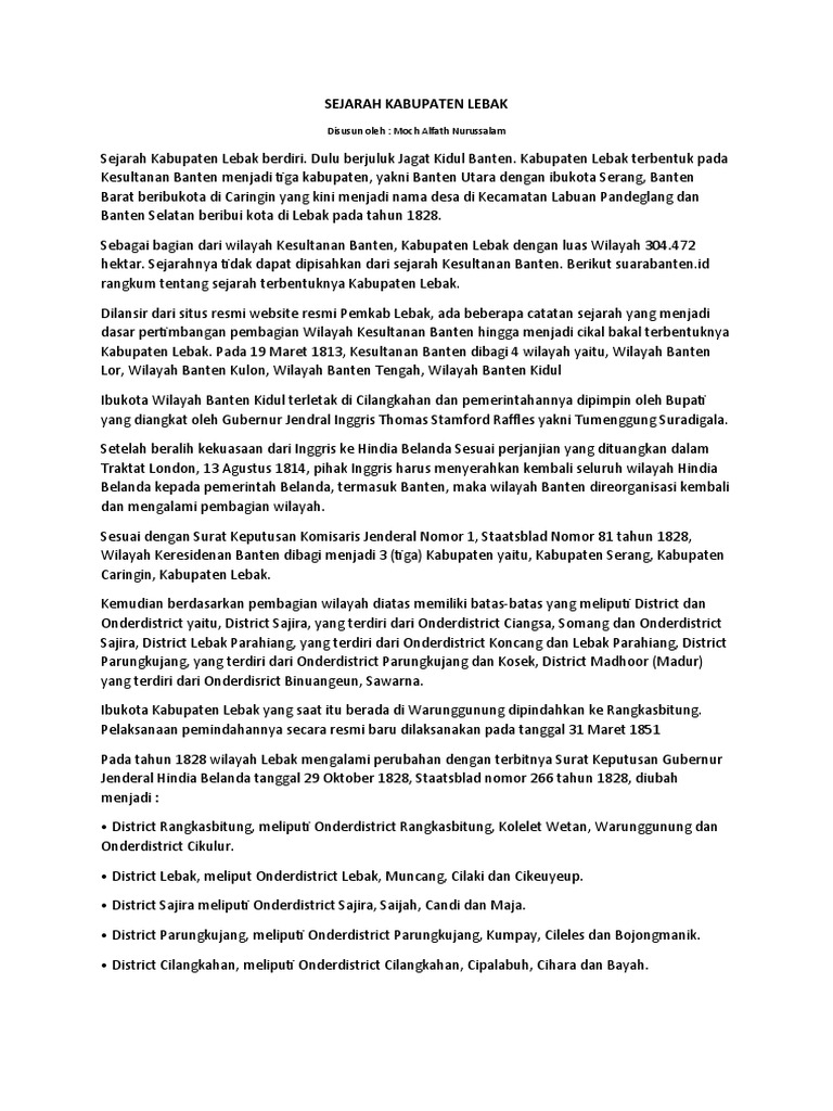 Sejarah Kabupaten Lebak | PDF