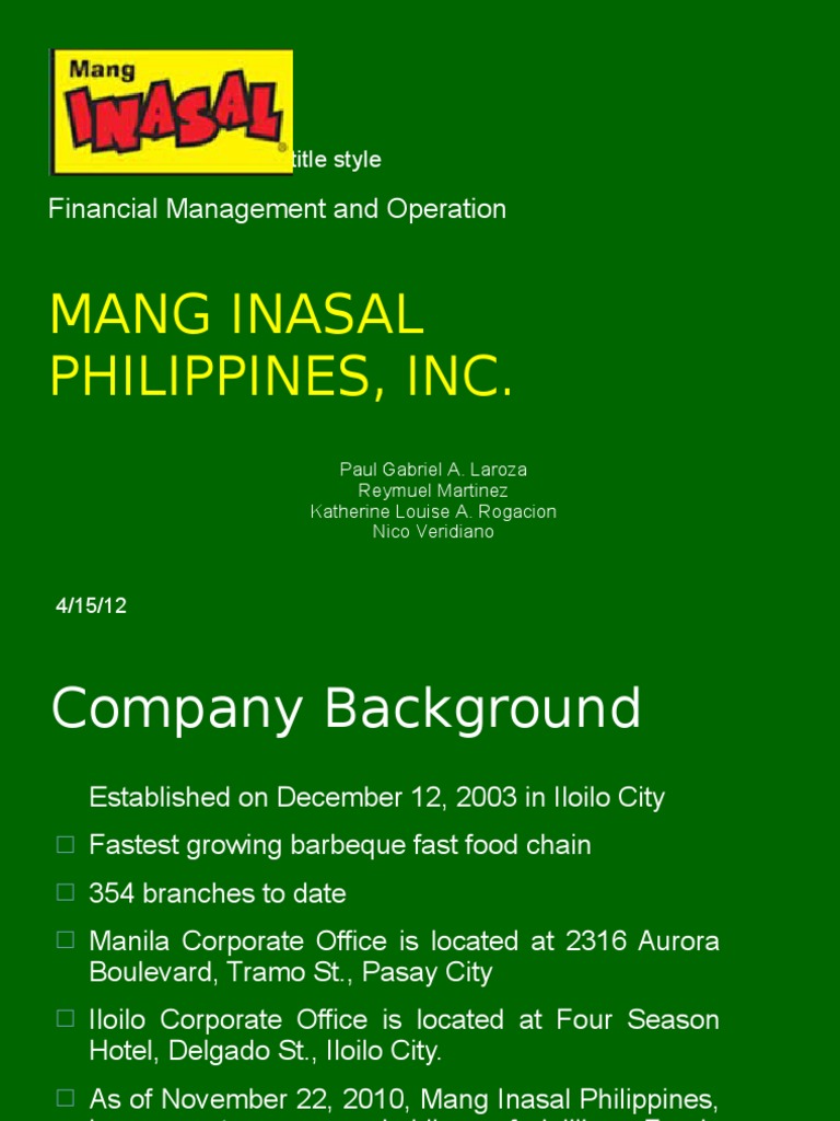 Mang Inasal Philippines, Inc | Franchising | Restaurant And Catering