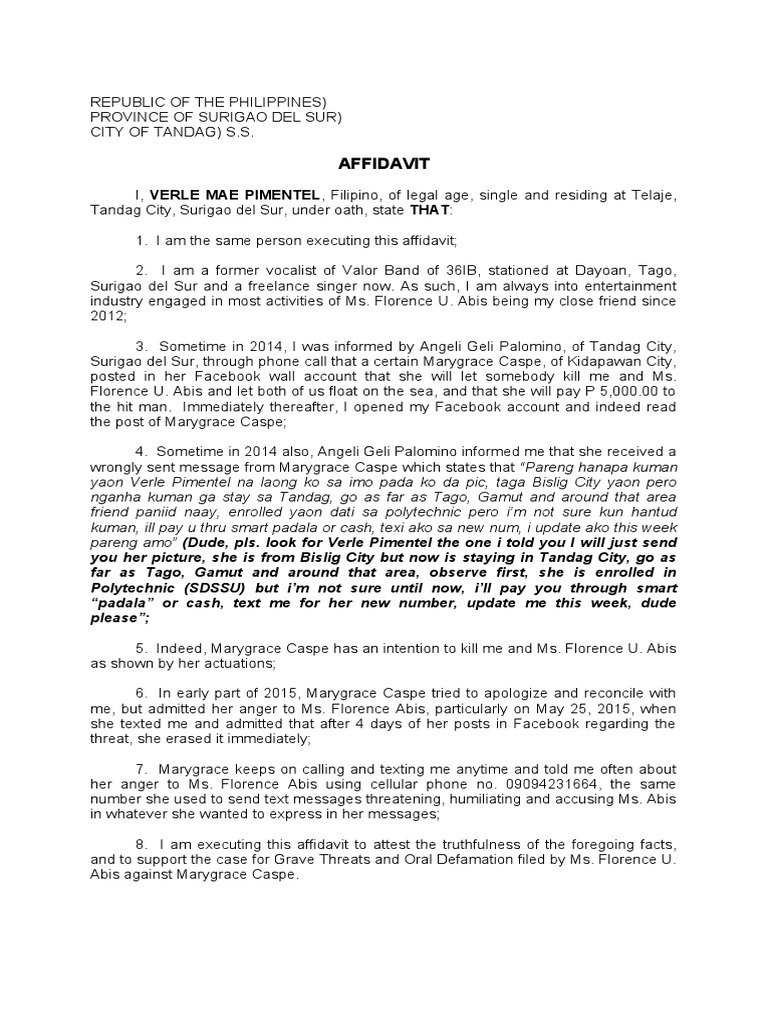 Affidavit Pimentel | PDF | Affidavit | Common Law Affidavit Pimentel | PDF | Affidavit | Common Law