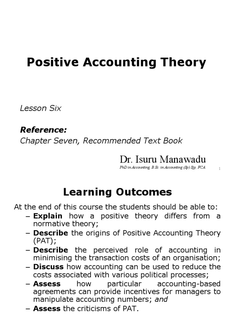 Lesson 6 Positive Accounting Theory Pdf Debt Market Economics
