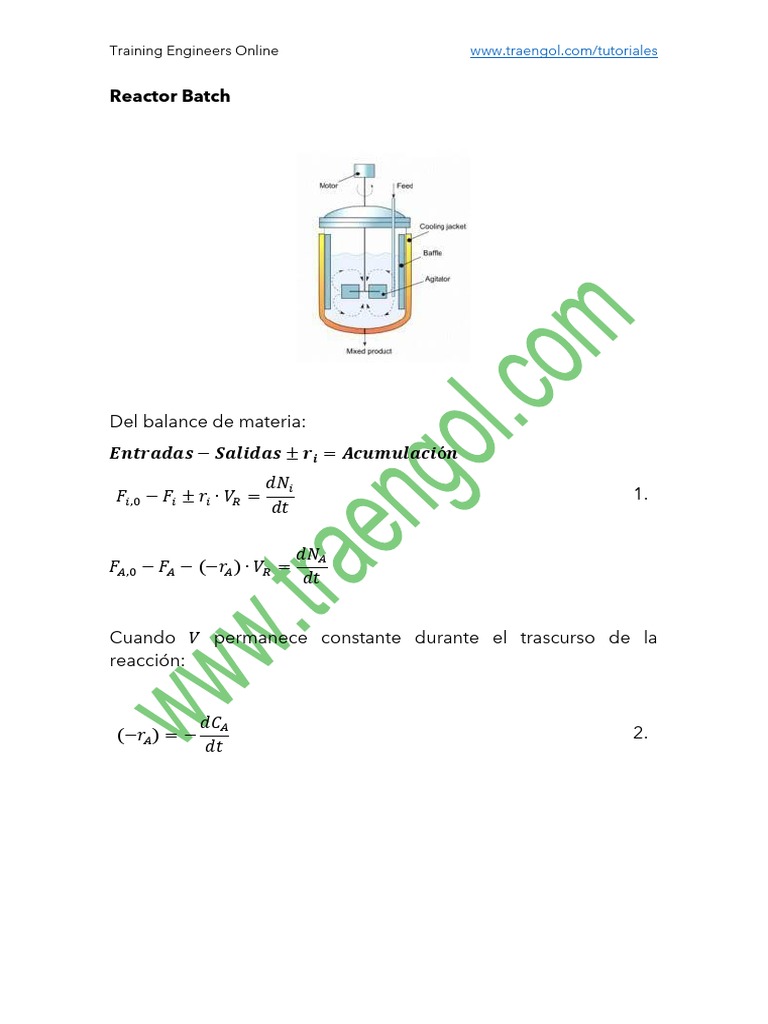 Dinámica de Reactores Batch: Método Integral | PDF | Reactor Quimico ...