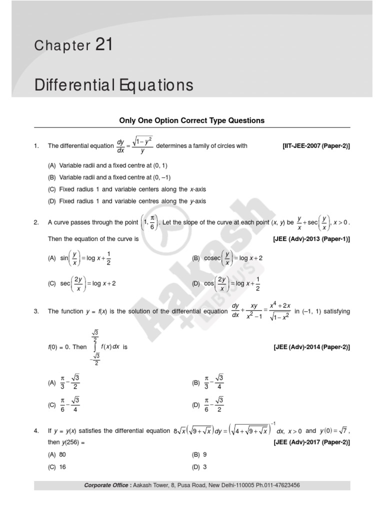 JEE Differential Equations Questions | PDF | Equations | Function (Mathematics)