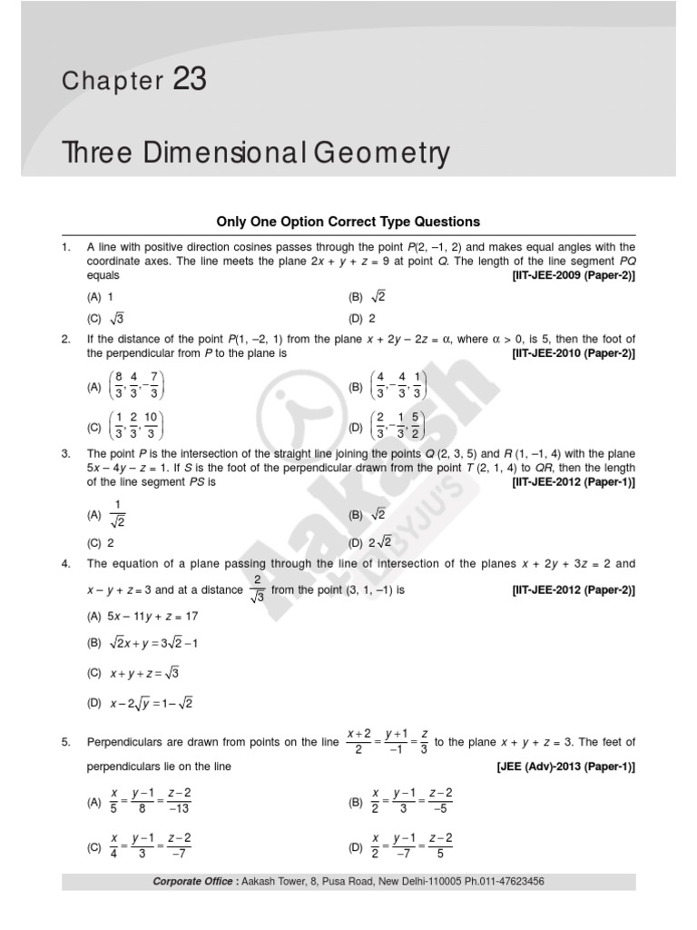 M Ch-23 Three Dimensional Geometry | PDF | Line (Geometry) | Plane (Geometry)