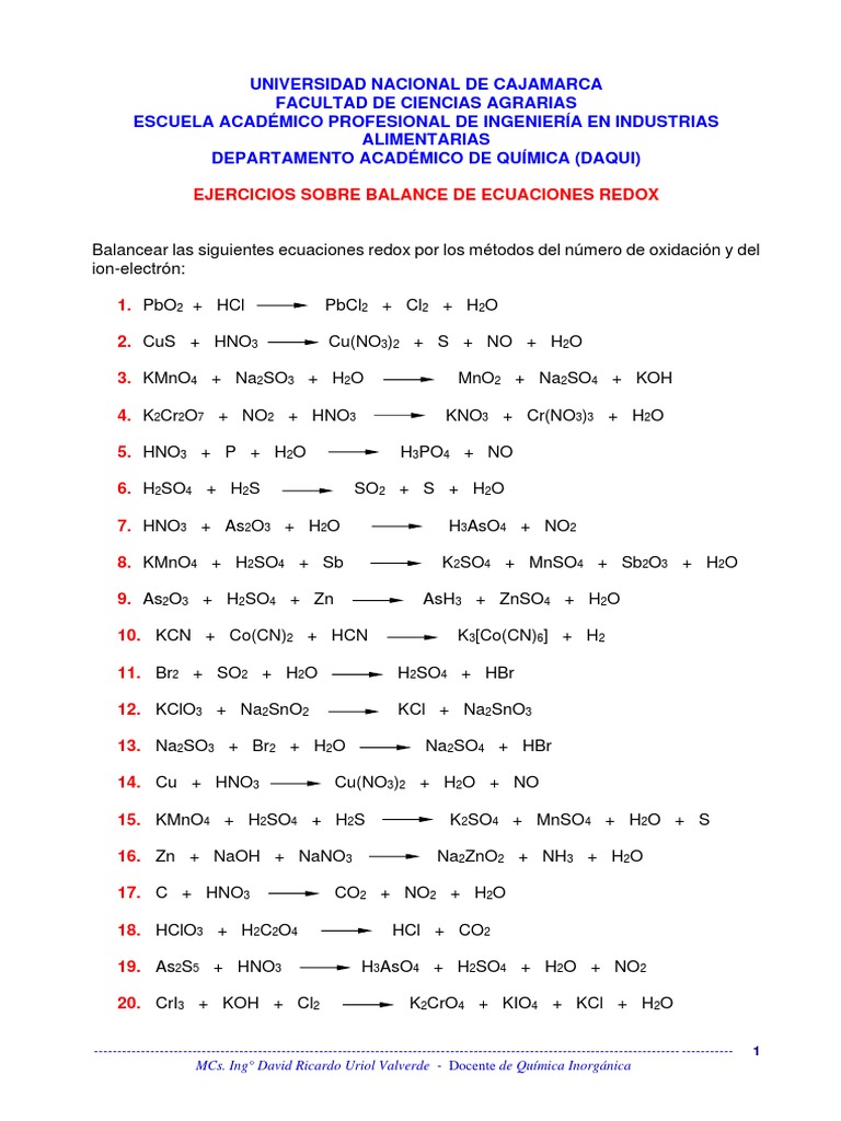 Unidad 2C - Ejercicios de Redox | PDF | Química | Ciencias fisicas