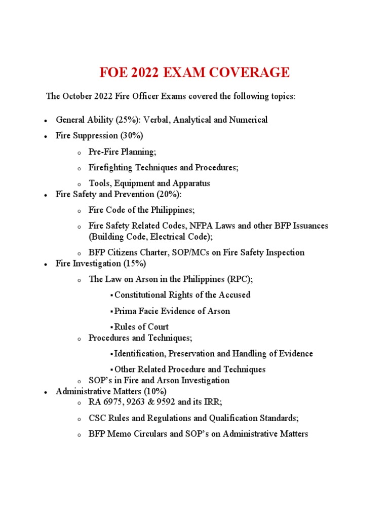 Foe Exam Coverage | PDF