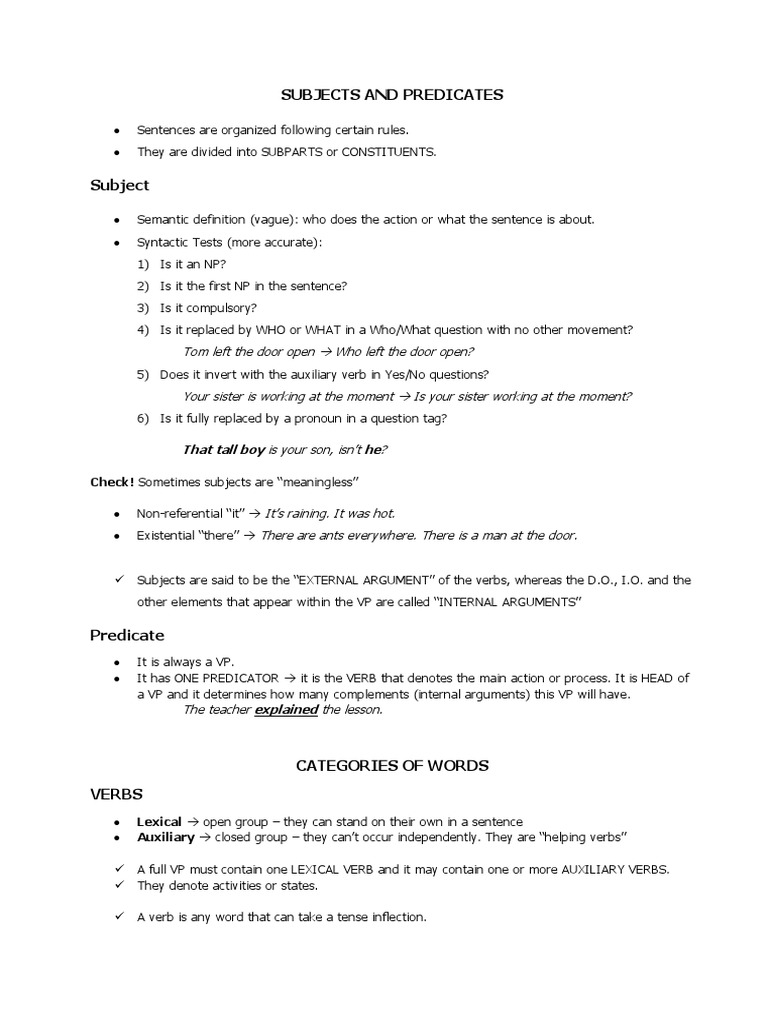 Verbs Classification And Internal Arguments Pdf Verb Subject Grammar