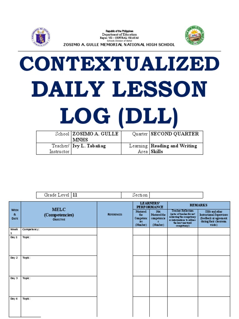 RAWS Contextualized DLL or Daily Lesson Log Blankkkkk for binding ...