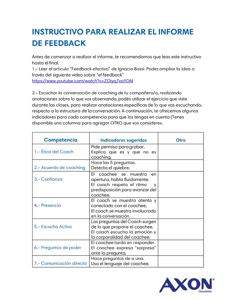 5bad17459b95c3. Instructivo para Ejercicio de Informe de Feedback | PDF