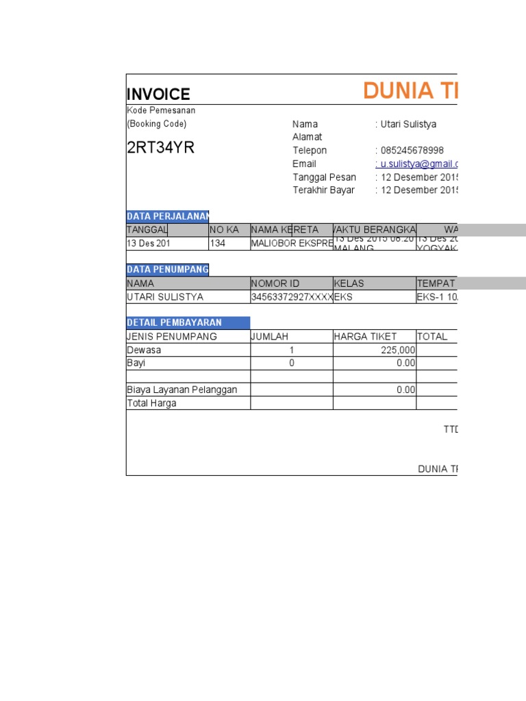 Contoh Invoice - Travel | PDF