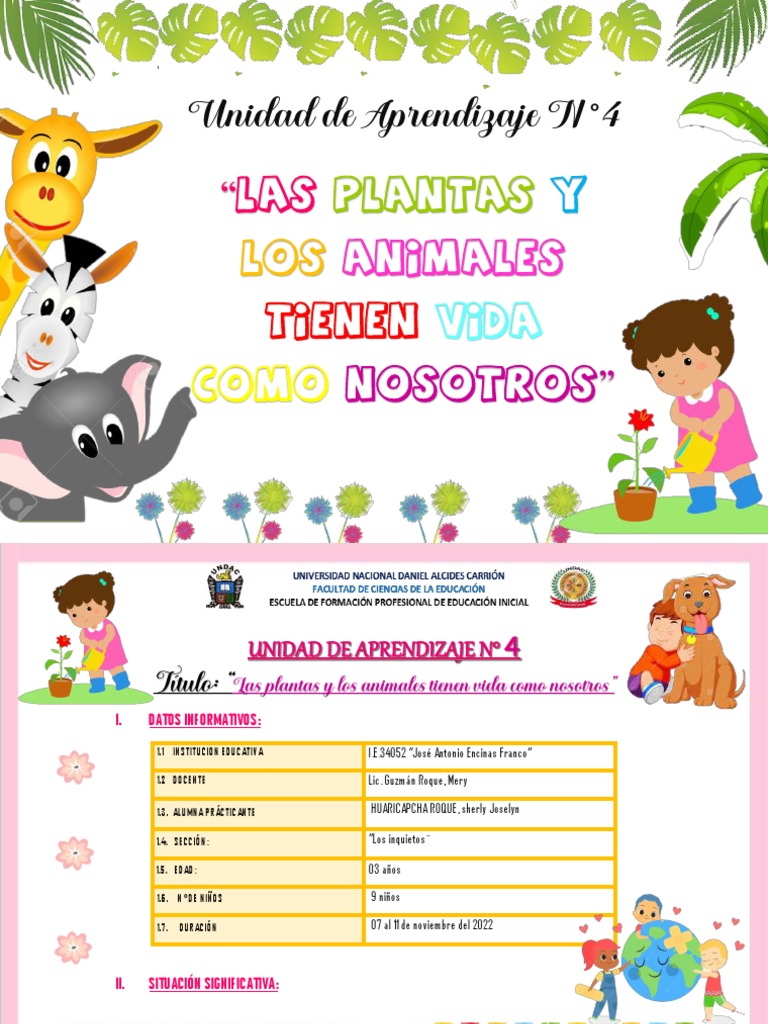Unidad de Aprendizaje #4 - Las Plantas y Los Animales Tienen Vida Como ...