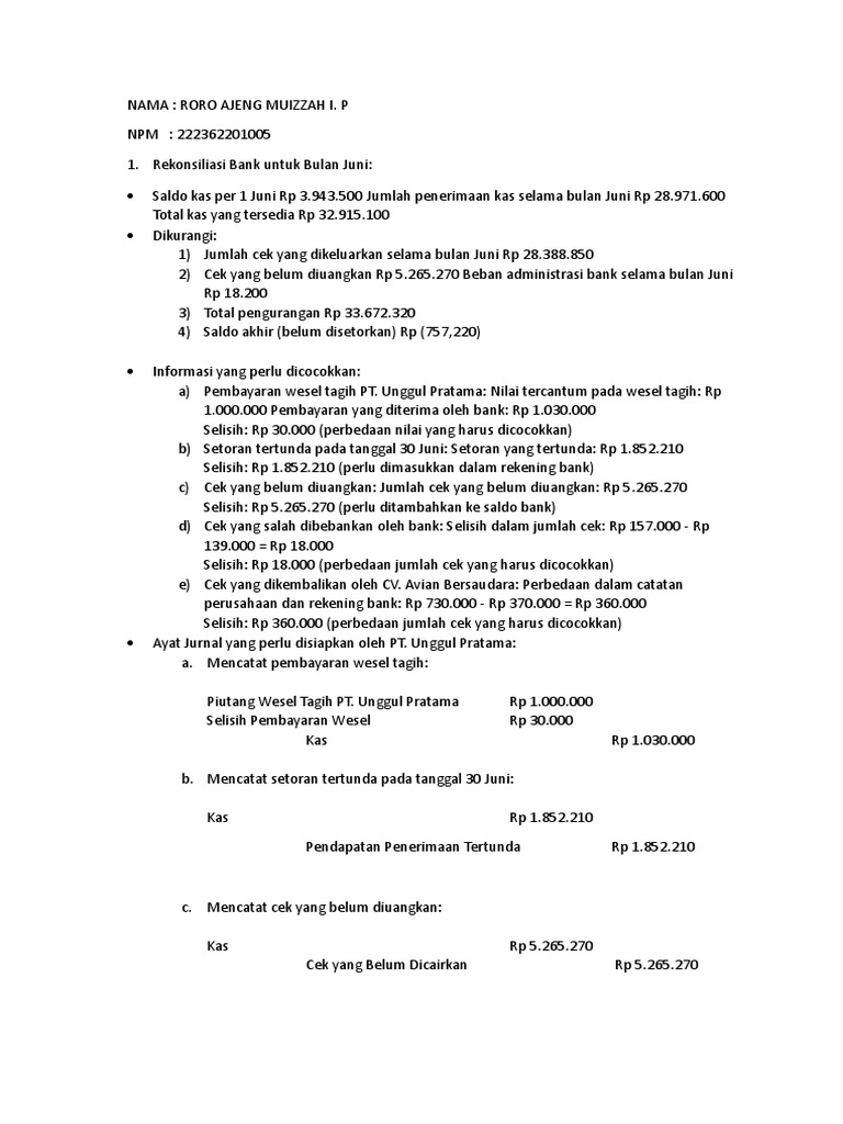 Tugas Pengantar Akt Roro | PDF | Pengelolaan Keuangan & Uang