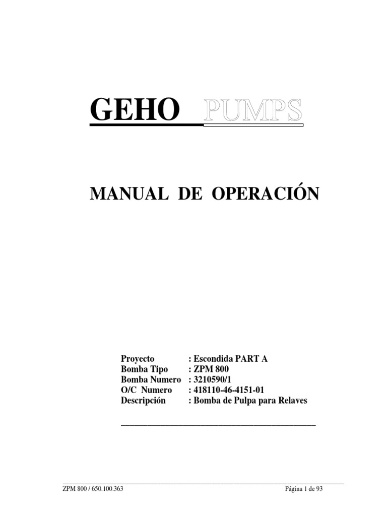 Manual GEHO ZPM800 - Escondida - Coloso (Español) | PDF | Engranaje | Bomba