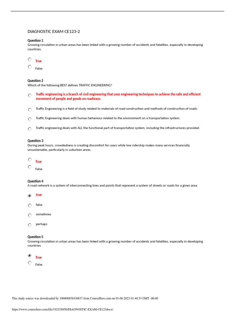 Diagnostic Exam Ce123 | PDF | Transport | Road