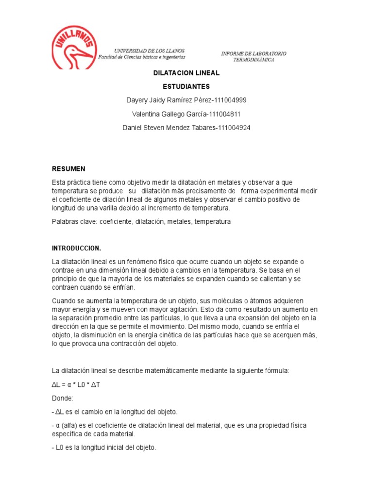 Dilatacion Lineal Termica-1 | PDF | Expansión térmica | Física