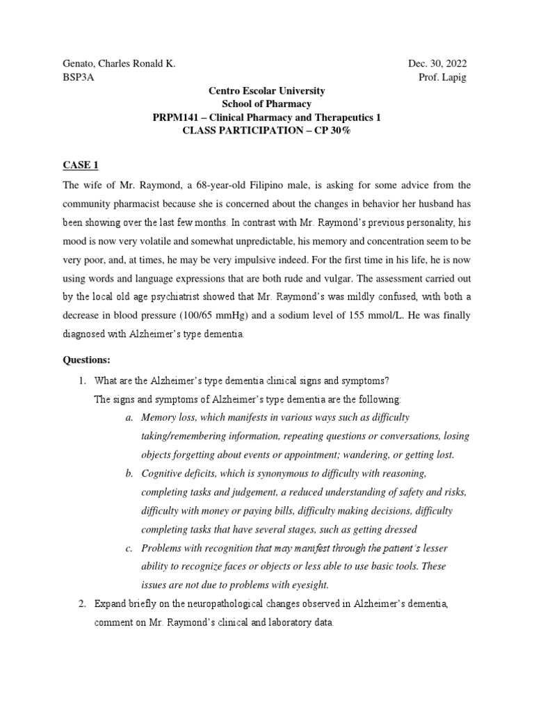 Genato - BSP3A - Case Study On Alzheimer's Disease | PDF | Dementia ...