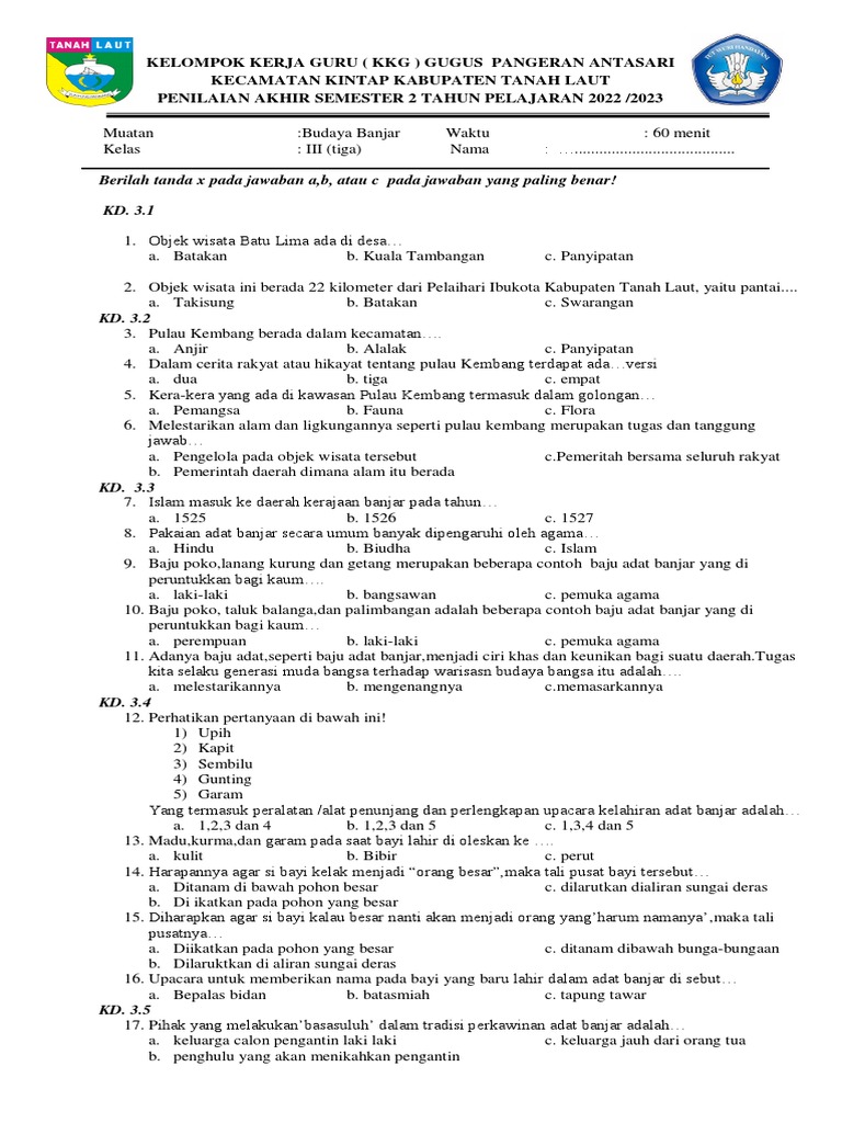 Pas Budaya Banjar Kelas 3 | PDF