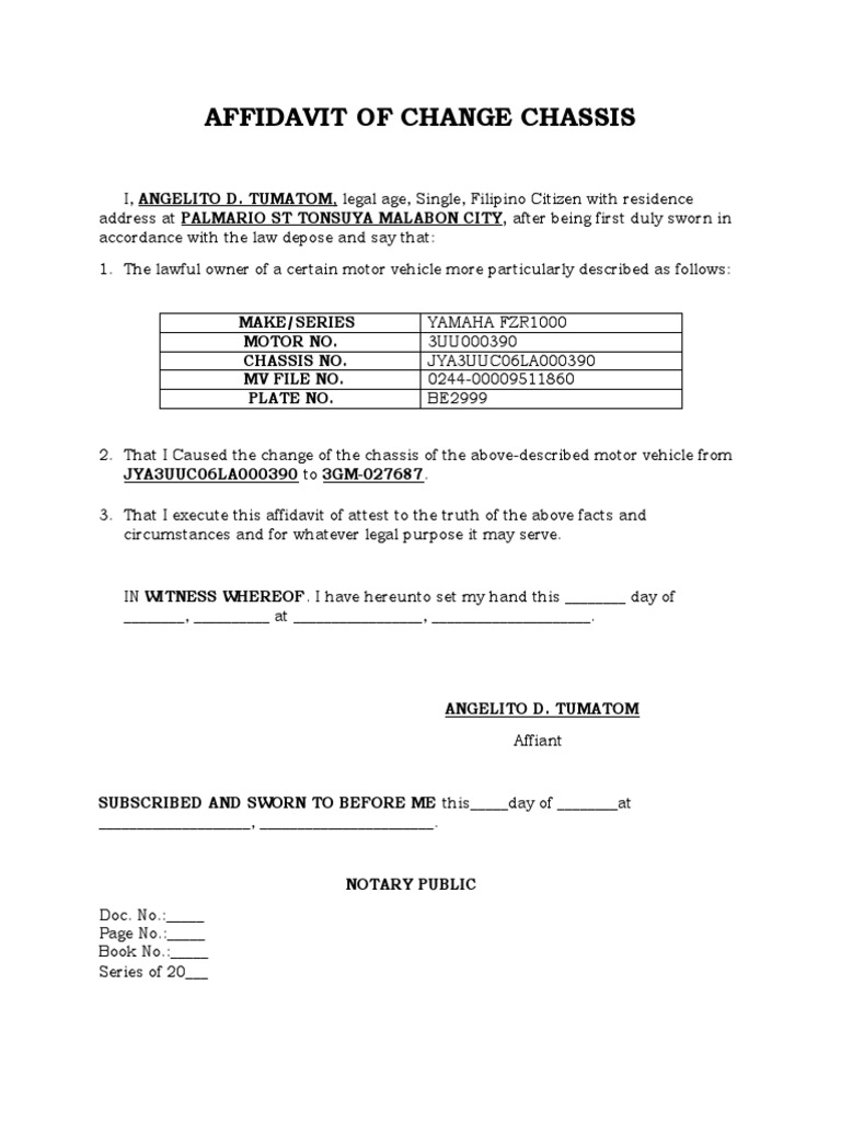 AFFIDAVIT OF CHANGE CHASSIS | PDF