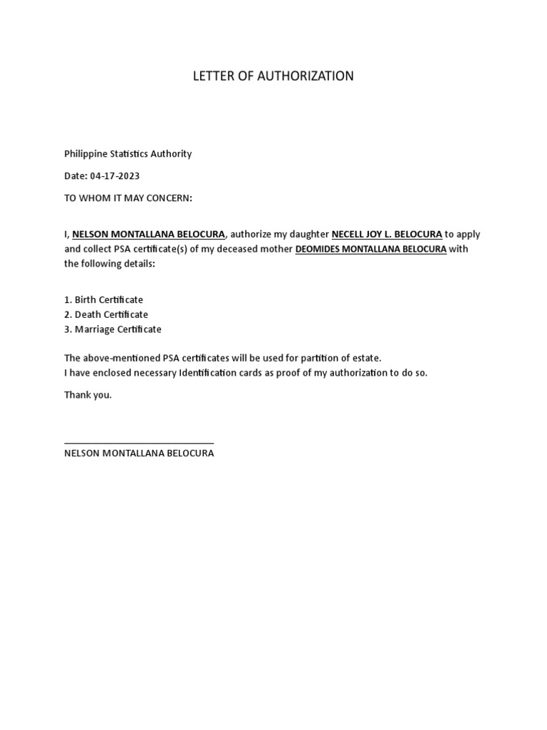 Letter of Authorization | PDF