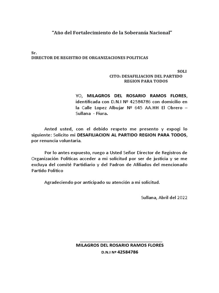 SOLICITUD DE DESAFILIACION | PDF