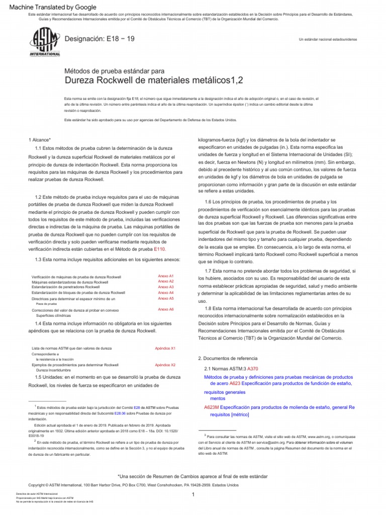 Astm E18-2019 Rockwell | PDF | Dureza | Acero