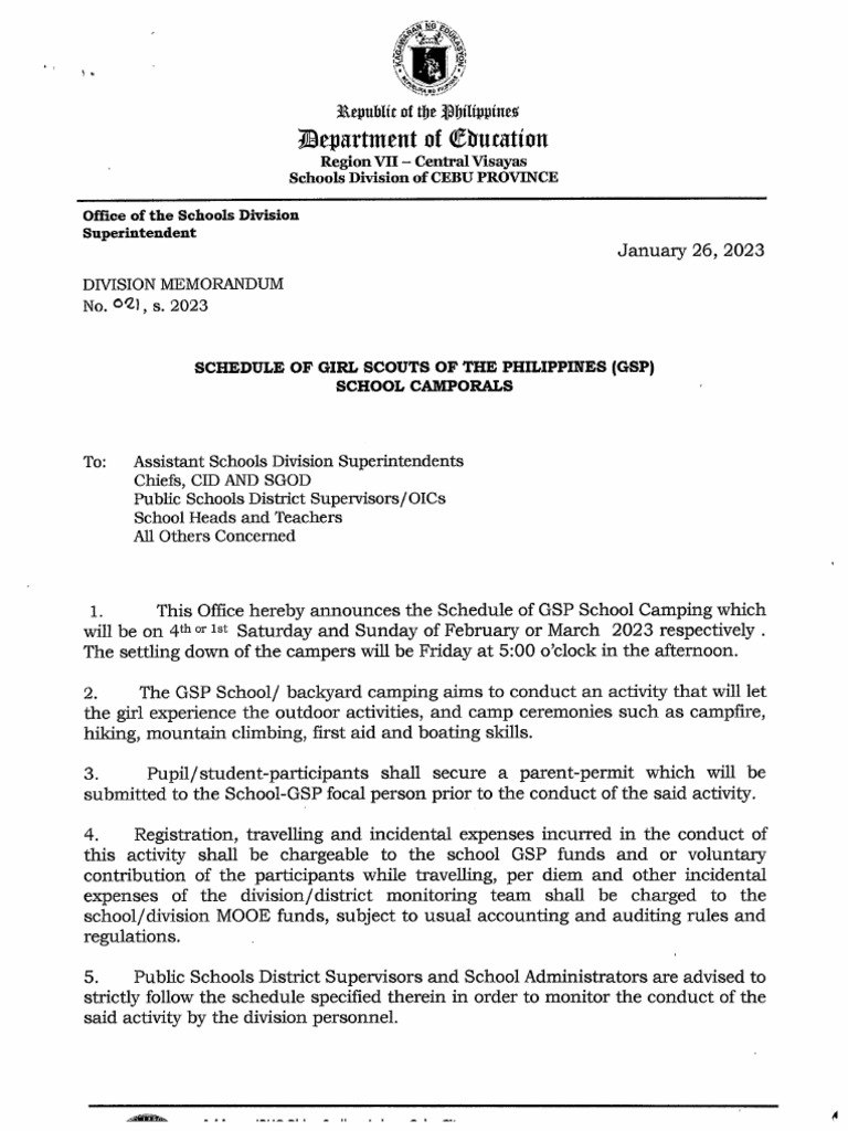 DO 21 S. 2023 SCHOOLS CMPORALS | PDF | Camping | Water