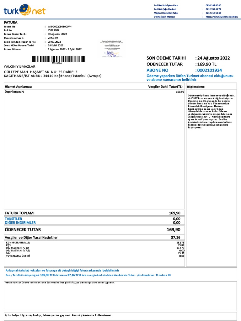 Turknet Fatura | PDF