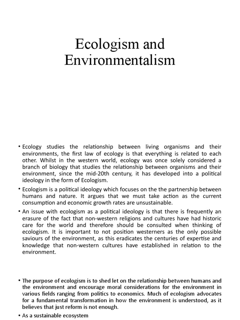 Ecologism And Environmentalism Pdf Environmentalism Ecofeminism