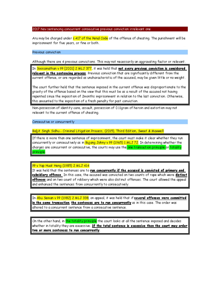 2017 Nov Setencing Concurrent Consecutive Previous Conviction ...