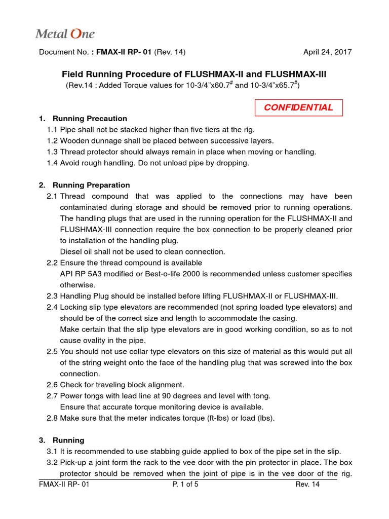 Flushmax Running Procedure | PDF | Pipe (Fluid Conveyance) | Elevator