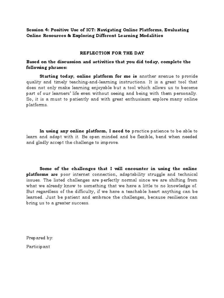 REFLECTION - On The Positive Use of ICT | PDF