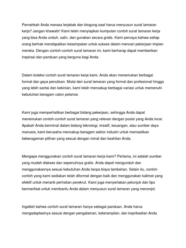 Contoh Surat Lamaran Kerja Gratis | PDF
