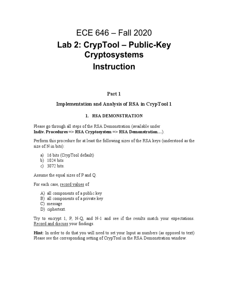 Lab 2 F20 | PDF | Public Key Cryptography | Key (Cryptography) Lab 2 F20 | PDF | Public Key Cryptography | Key (Cryptography)