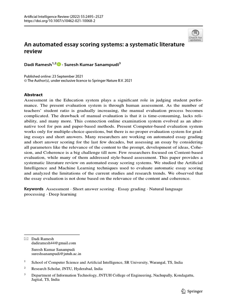 An Automated Essay Scoring Systems: A Systematic Literature Review | PDF | Artificial Neural ...