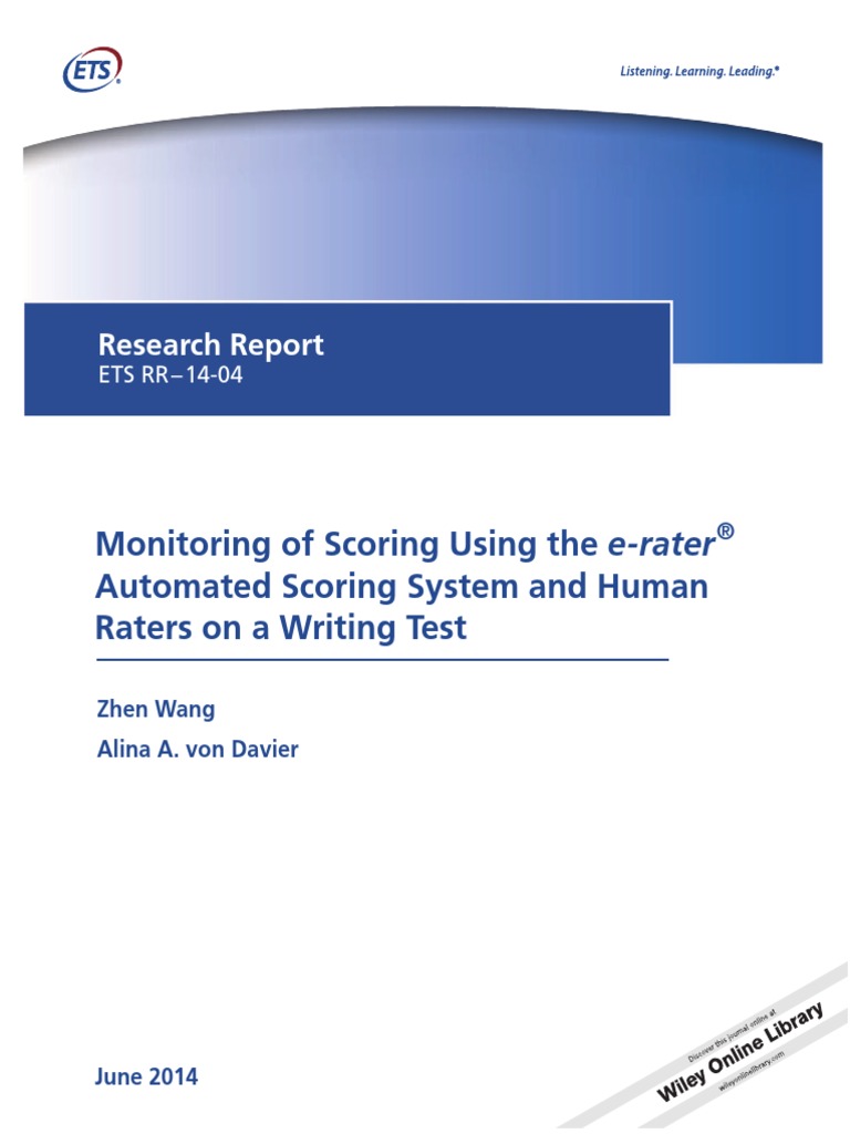 ETS Research Report Series - 2014 - Wang - Monitoring of Scoring Using ...