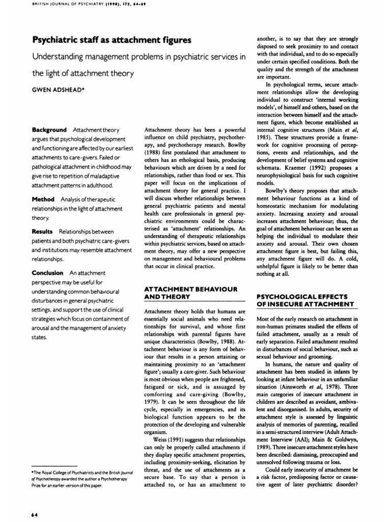 Psych Staff As Attachment Figures | PDF | Attachment Theory | Mental ...