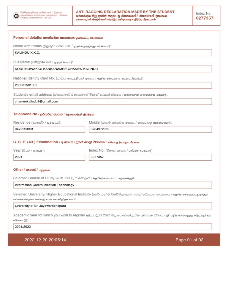 Anti Ragging Declaration 6277357 | PDF | Aggression | Problem Behavior