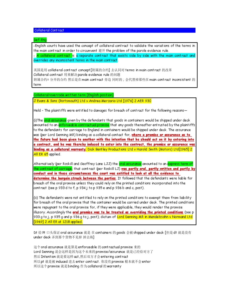 Collateral Contract | PDF | Leasehold Estate | Breach Of Contract