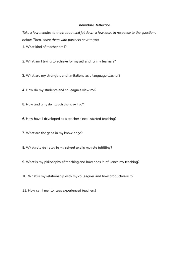 Language Teacher Self-Reflection Guide | PDF | Teachers | Language ...