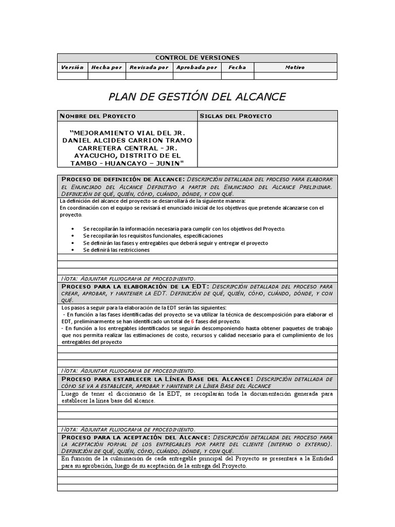 Plan de Gestión del Alcance del Proyecto | PDF | Informática | Business
