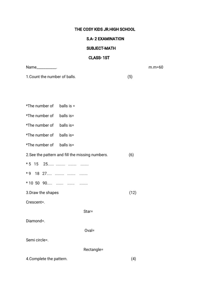 Class 1st Math Sa2 | PDF