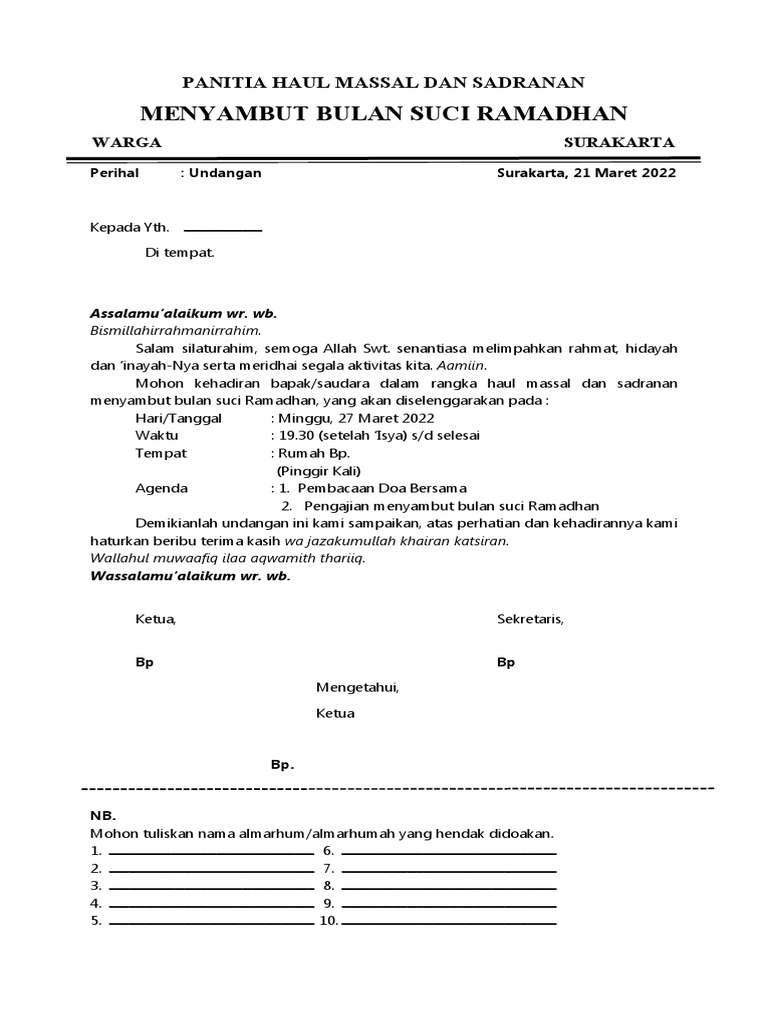 Template Undangan Sadranan | PDF