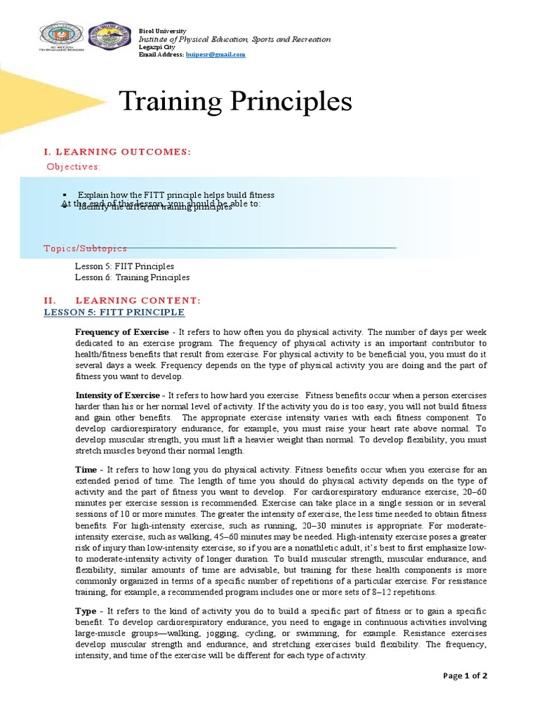 Week 2 Training Principles | PDF | Physical Fitness | Strength Training