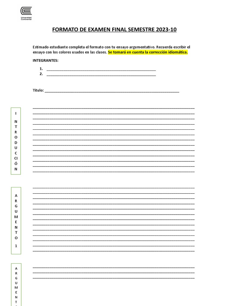 Formato Examen Final 2023-10 | PDF