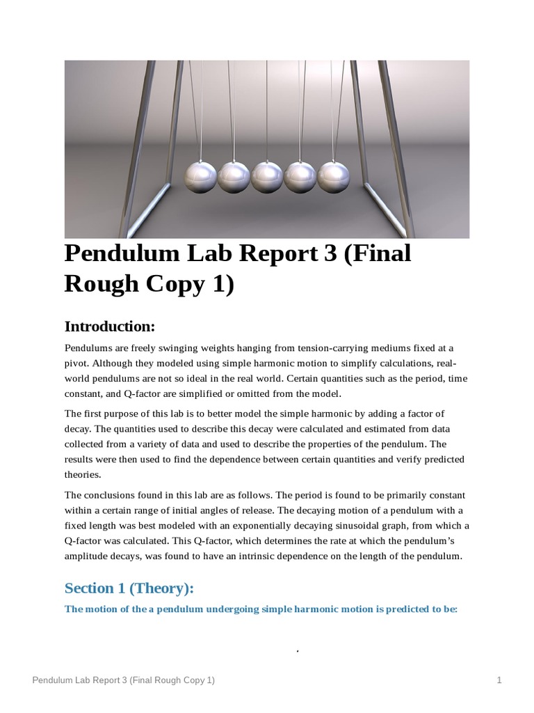 Pendulum Lab Report 3 Final Rough Copy 1 Pdf Pendulum Oscillation 