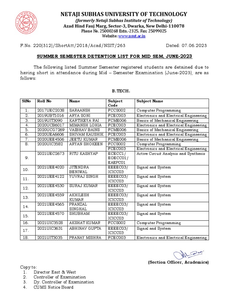 DETENTION LIST MID SEM JUNE-2023 (Signed) | PDF | Information And ...
