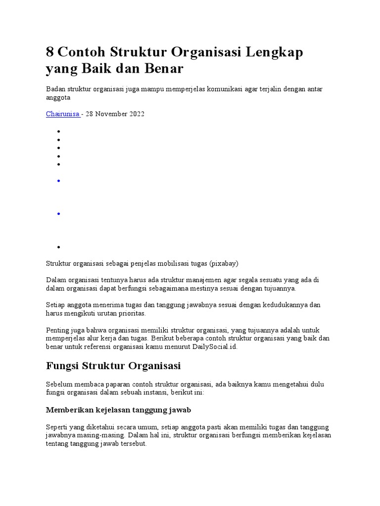 8 Contoh Struktur Organisasi Lengkap yang Baik dan Benar | PDF