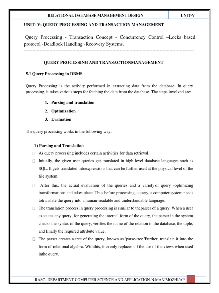 Rdbms Unit V | PDF | Databases | Database Transaction