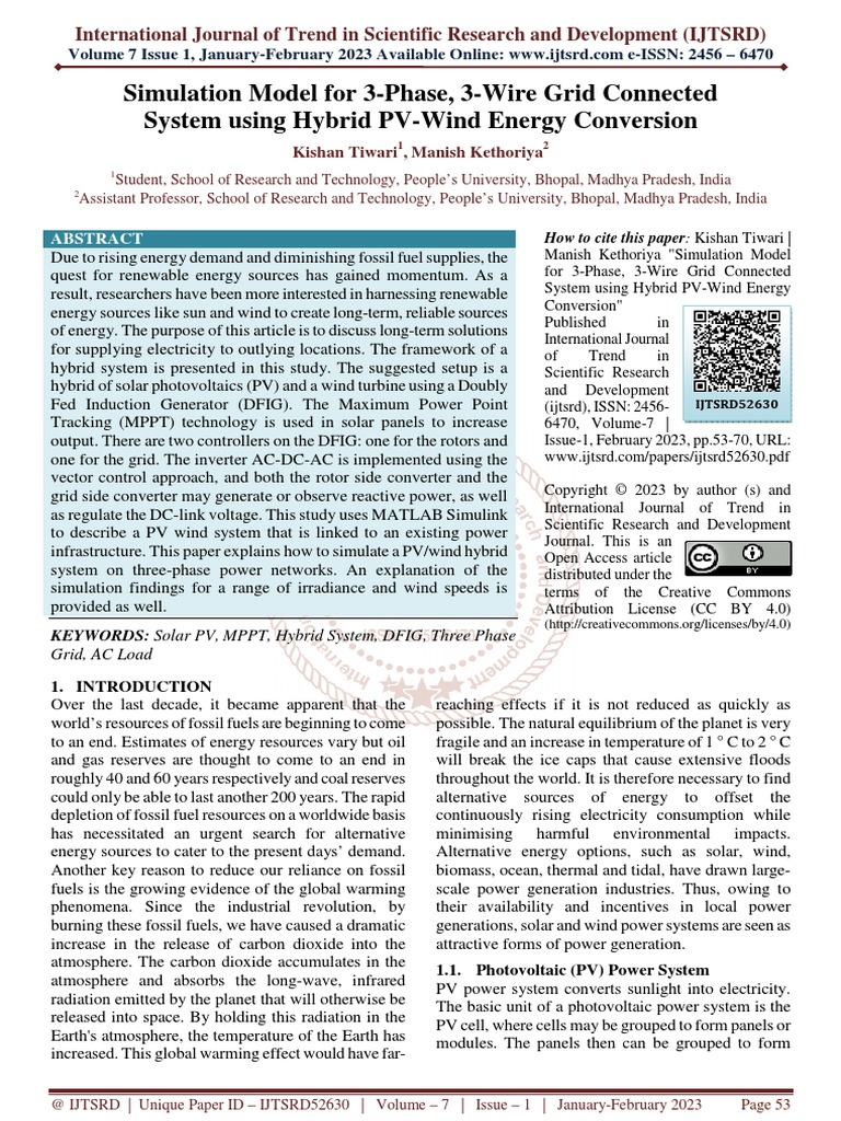 Simulation Model For 3 Phase, 3 Wire Grid Connected System Using Hybrid PV Wind Energy ...