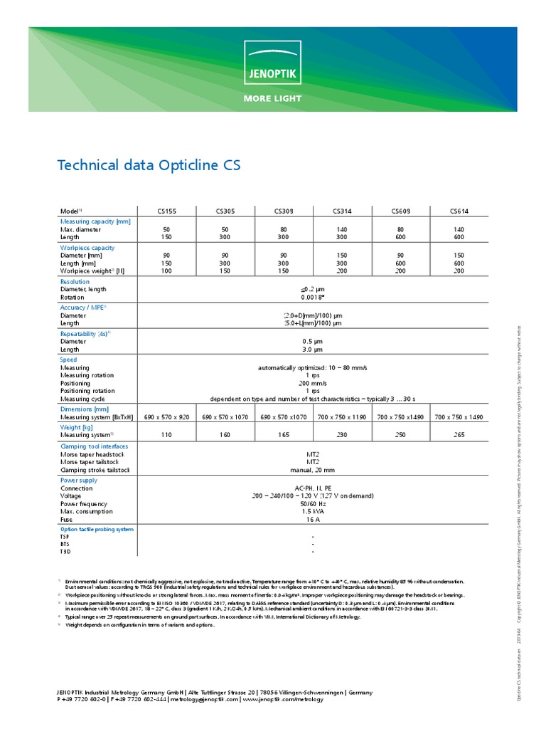 Opticline CS Technical Data 2019 04 en | PDF | Metrology | Manufactured ...